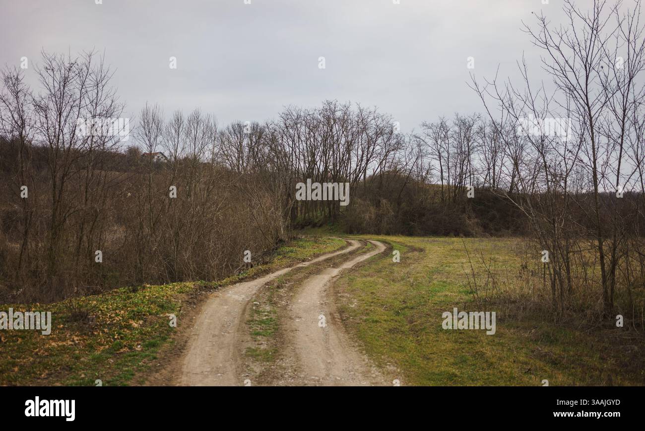 Country road in central Serbia, early spring on a rainy day Stock Photo ...