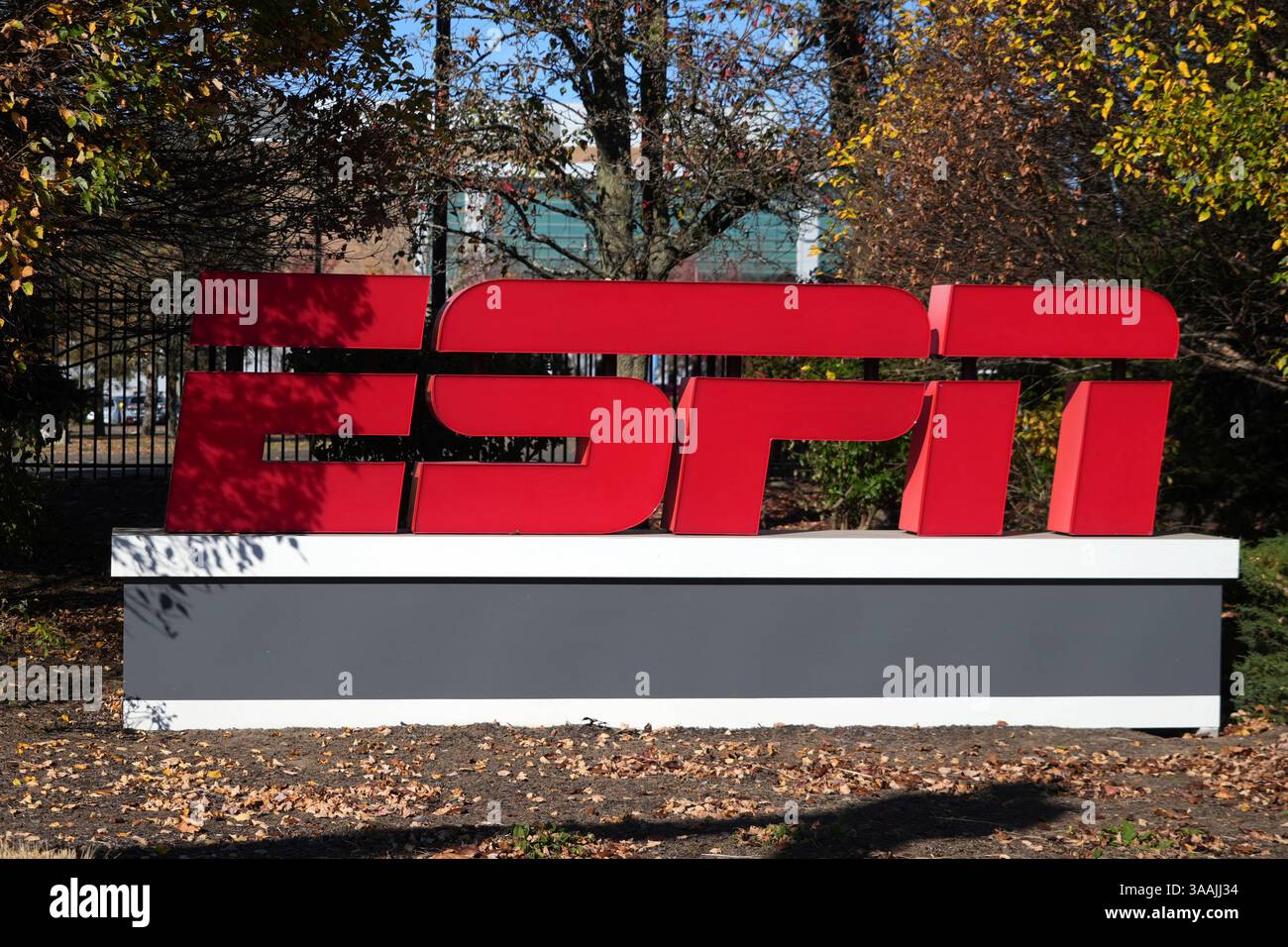 An ESPN logo sign at the entrance to the ESPN headquarters, Sunday, Nov ...