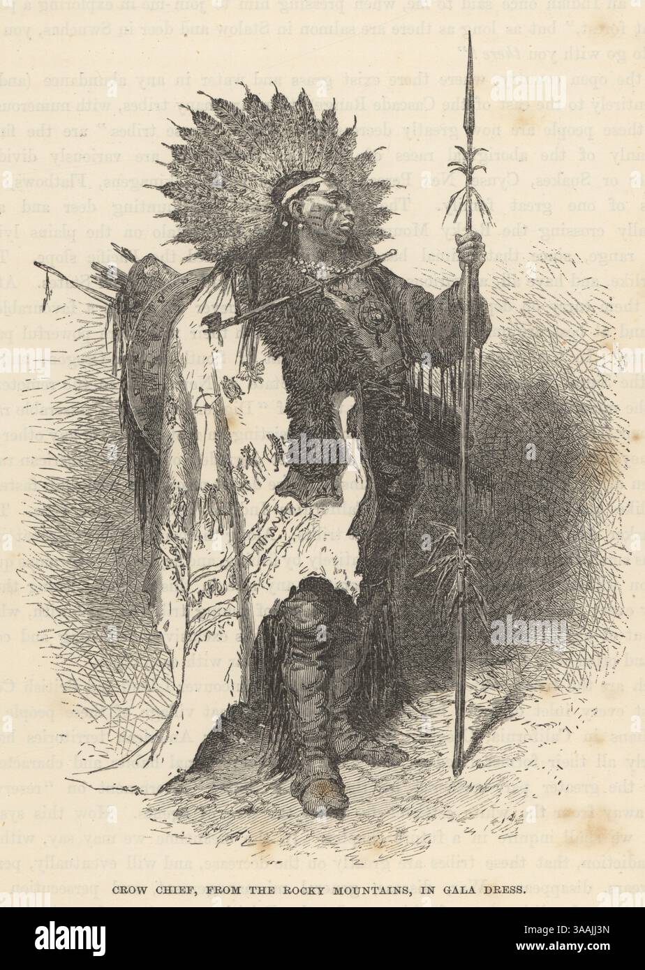 Chief Yellow Moccasin, Crow Nation. In feather headdress, painted buffalo hide, buckskin coat ...
