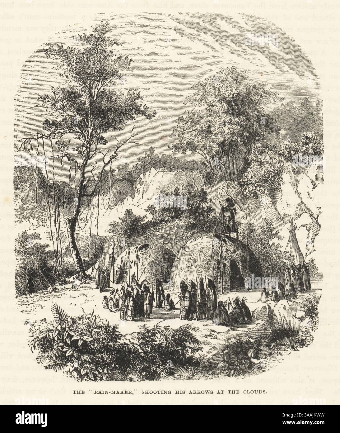 Native American ceremonial person standing on top of a lodge firing ...