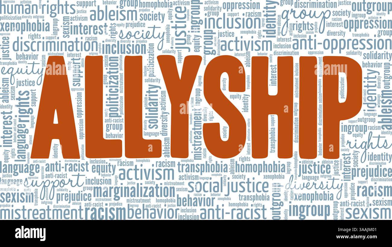 Allyship conceptual vector illustration word cloud isolated on white ...