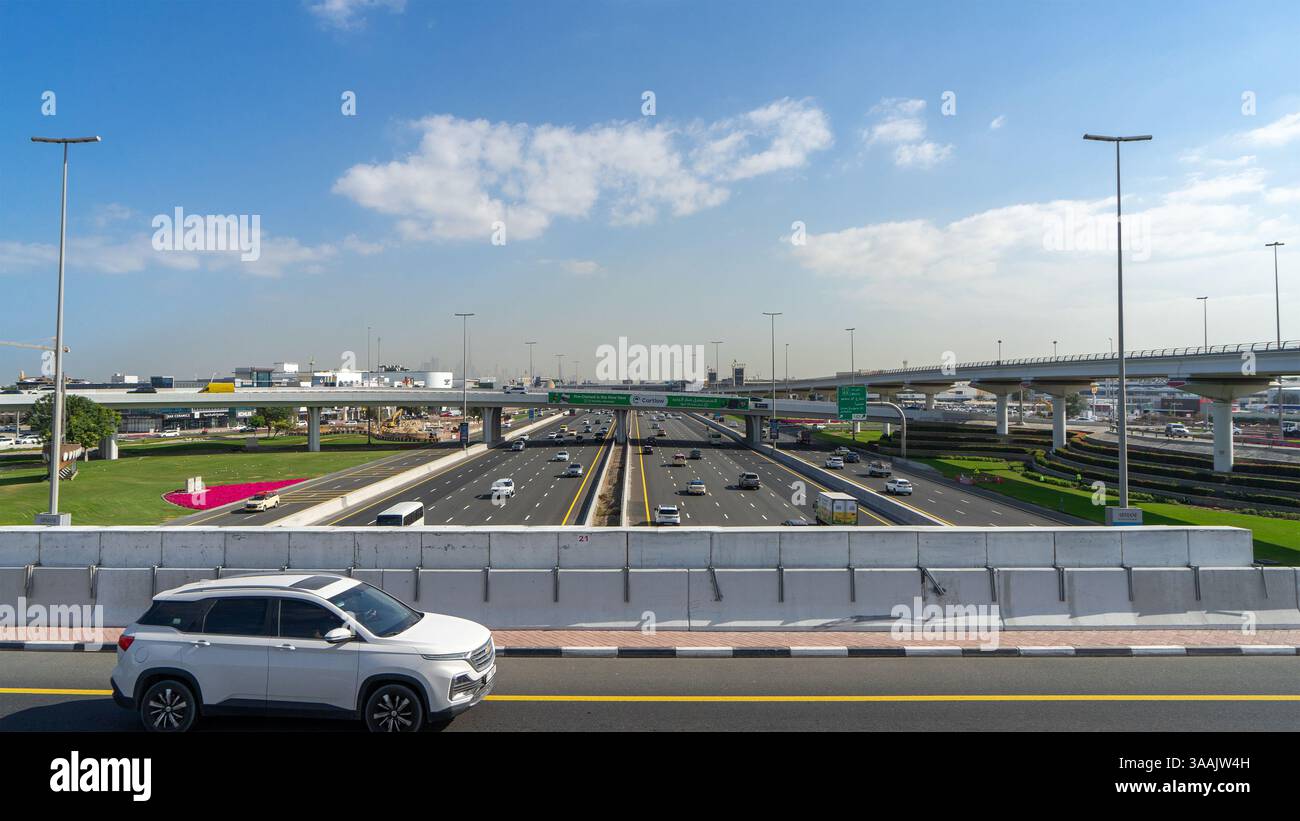 Autobahn or motorway or multi-lane roads in Dubai, United Arab Emirates ...