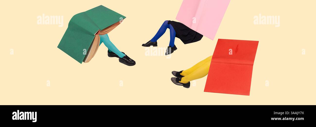 Contemporary art collage. Students' legs peeking from under oversized ...