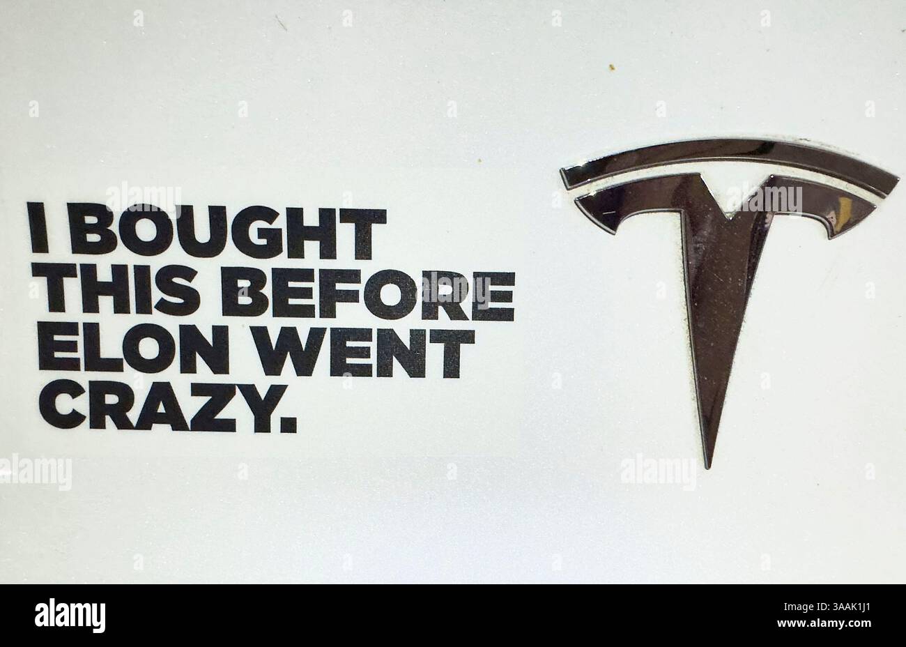 Marktoberdorf, Germany. 31st Mar, 2025. Tesla sticker „ I bought this ...