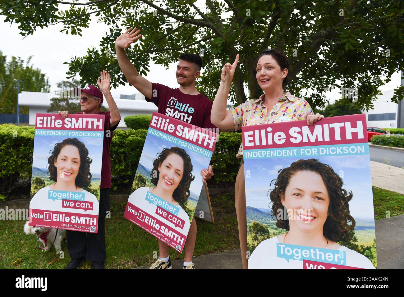 Ellie Smith (right) campaigns in the electorate of Dickson, in Lawnton ...