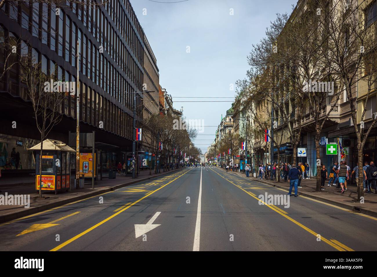 Belgrade, Serbia - March 15, 2025: Street in the city center in front ...