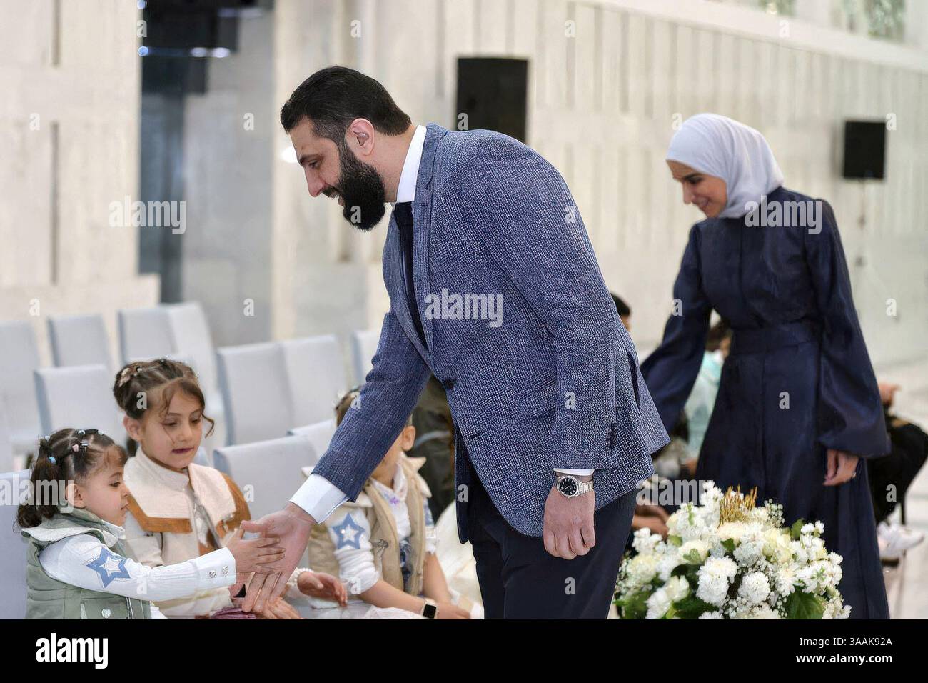 Syrian president Ahmad el Charaa (Sharaa) and his wife Latifa al Droubi ...