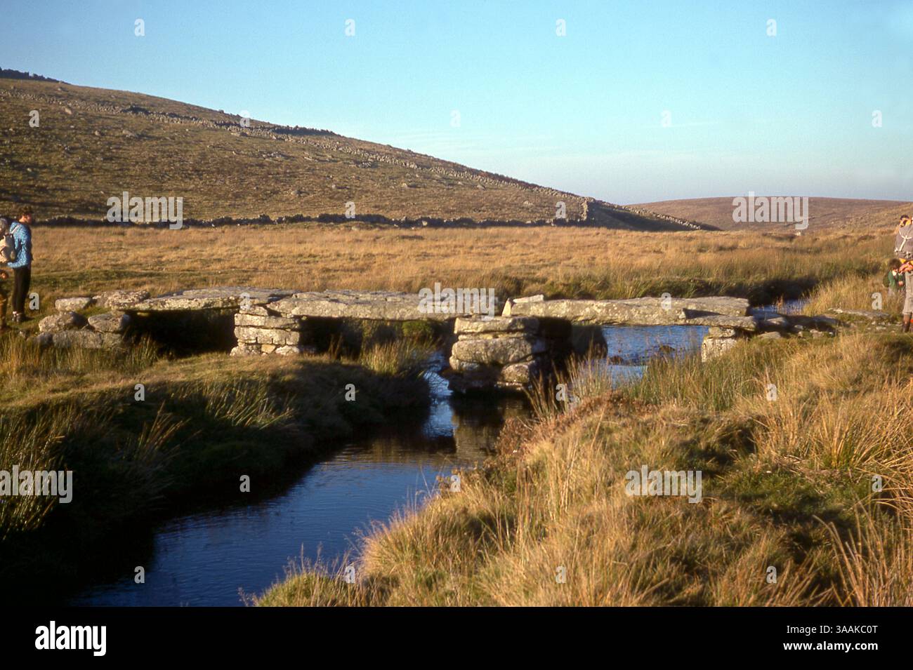 Teignhead Farm Clapper Bridge, Dartmoor, England, in 1975 Stock Photo ...