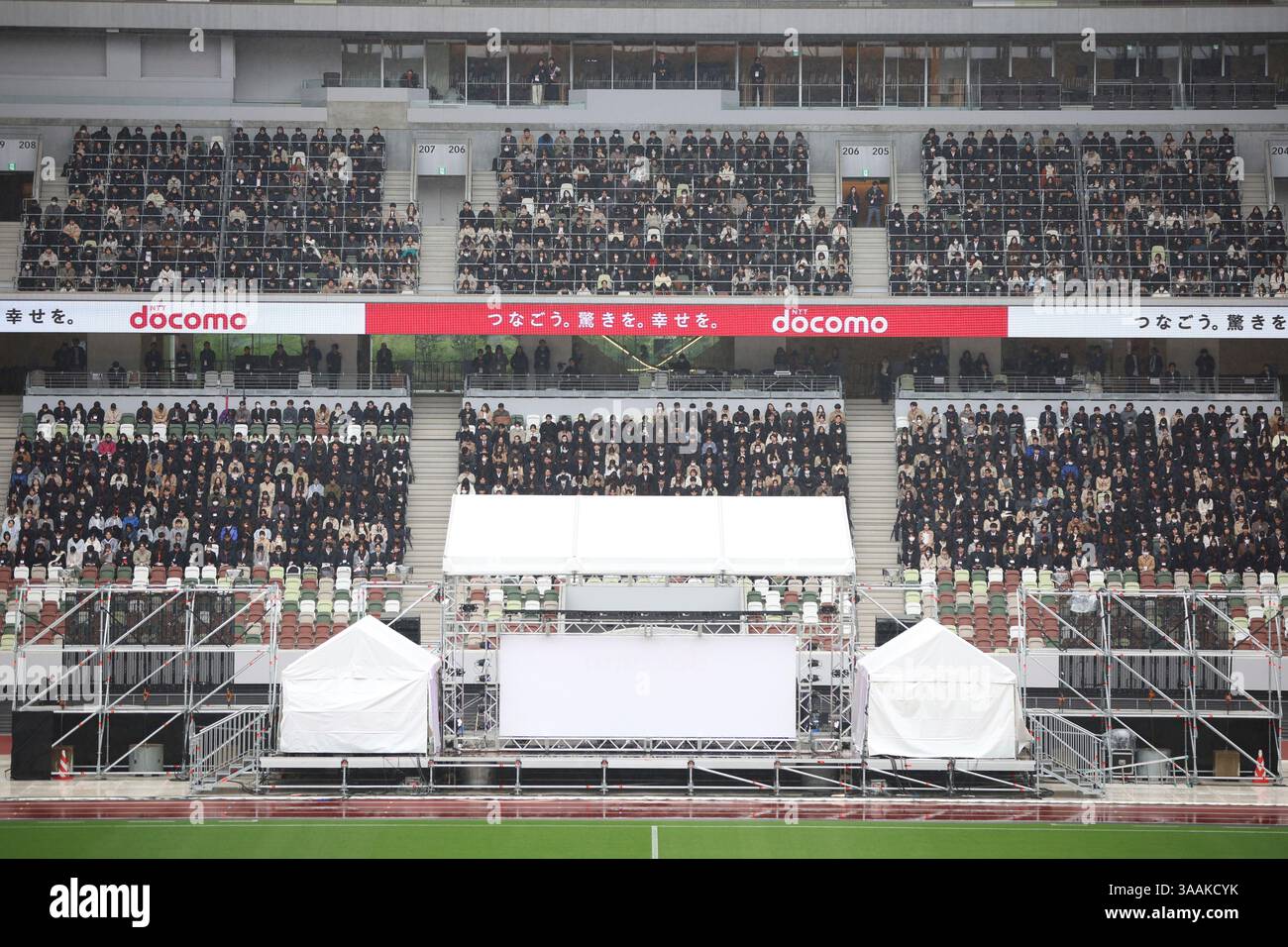 A company's entrance ceremony of the NTT Docomo Group is held at Japan ...