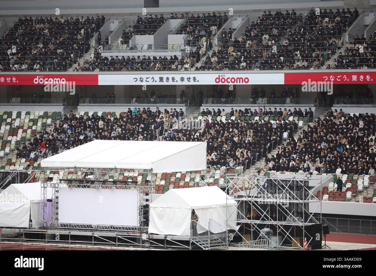 A company's entrance ceremony of the NTT Docomo Group is held at Japan ...