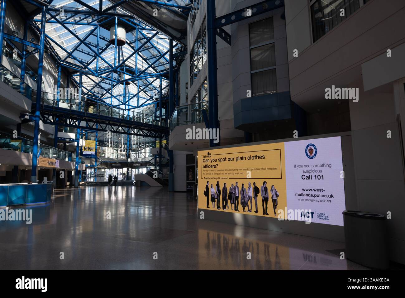 Illuminated sign, police call 101, International Convention Centre ...