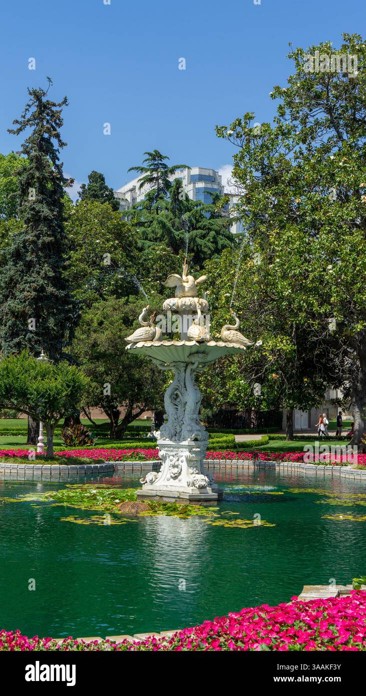 Fountain with swans in Dolmabahсe Palace in Istanbul, Turkey, on ...