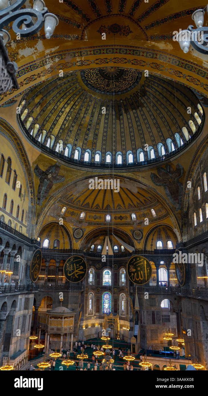 Mosaic Seraph angel, dome and walls inside Hagia Sophia Grand Mosque also former church in ...