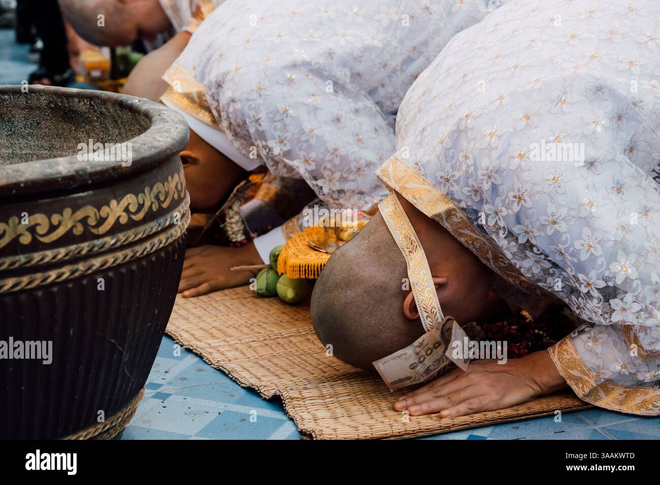 Ordination ceremony in buddhist Thai monk ritual for change man to monk ...