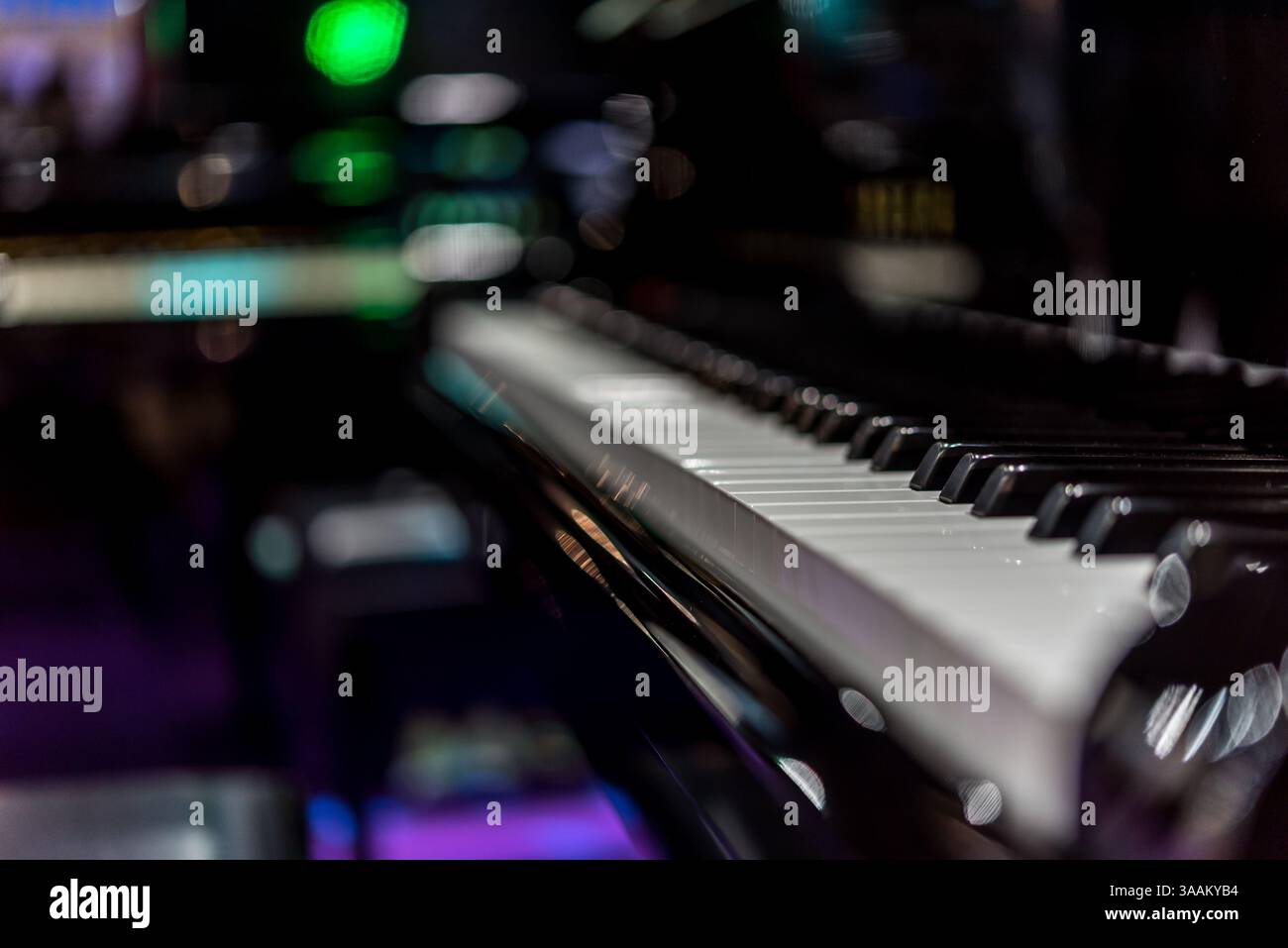 Piano keys on black classical grand piano play a classic song Stock ...