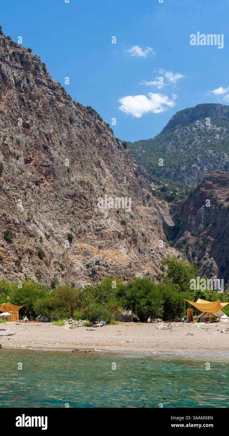 Beach in Butterfly Valley, small very picturesque canyon facing ...