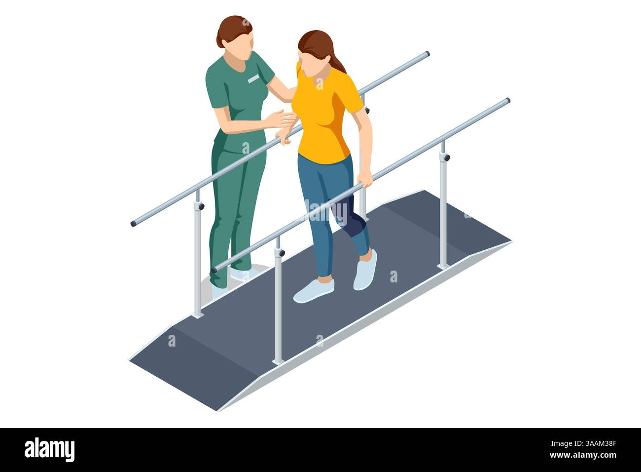 Isometric vector depiction of a female patient training mobility and ...