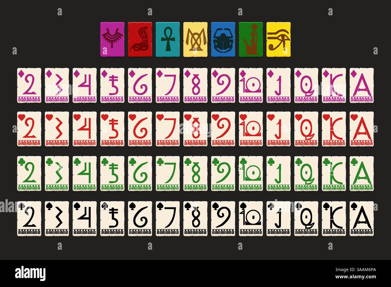 Egyptian Full deck of playing cards. Set with isolated cards for Poker ...