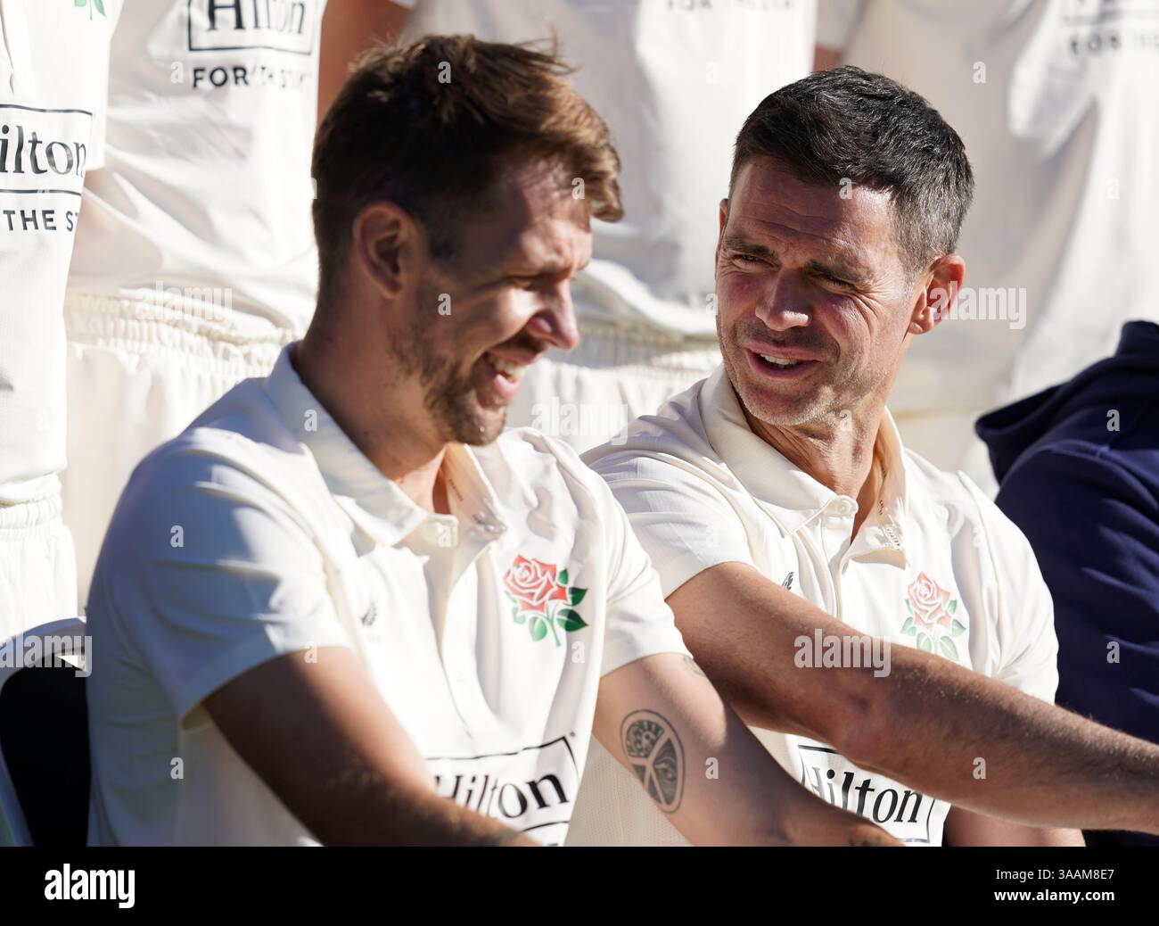 Lancashire's Tom Bailey (left) and James Anderson during a photocall at ...