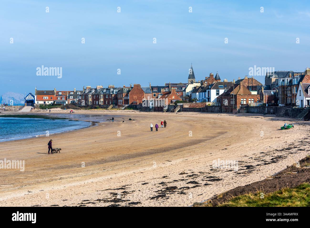 View across West Bay Beach to seafront houses in North Berwick, East ...