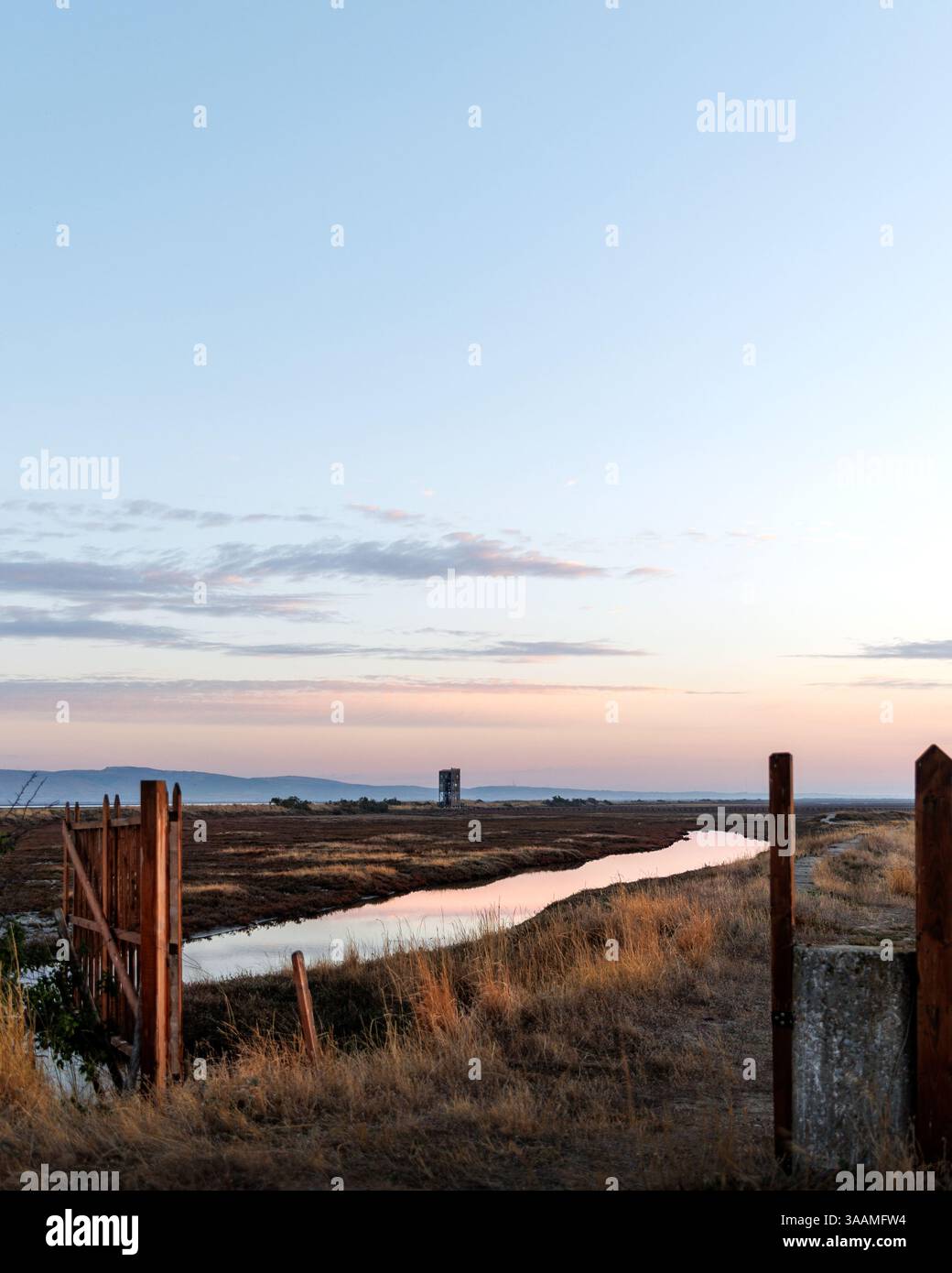 Beautiful sunset or sunrise on the wetland National Park Delta Evros in ...