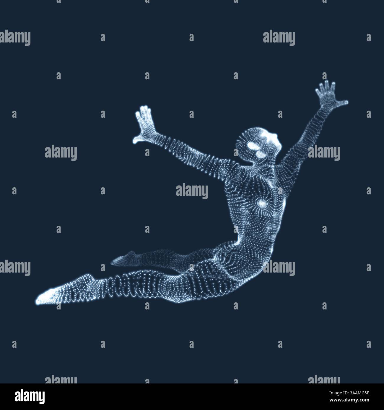 Jumping Man. Vector Graphics Composed of Particles. 3D Model of Man ...