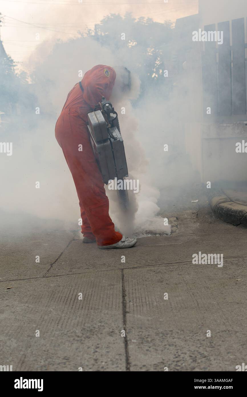 Bangkok, Thailand - January 31, 2016 : Unidentified people fogging DDT ...
