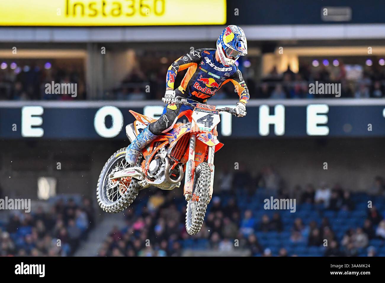 Seattle, WA, USA. 29th Mar, 2025. Chase Sexton (4) flies to a runner up ...