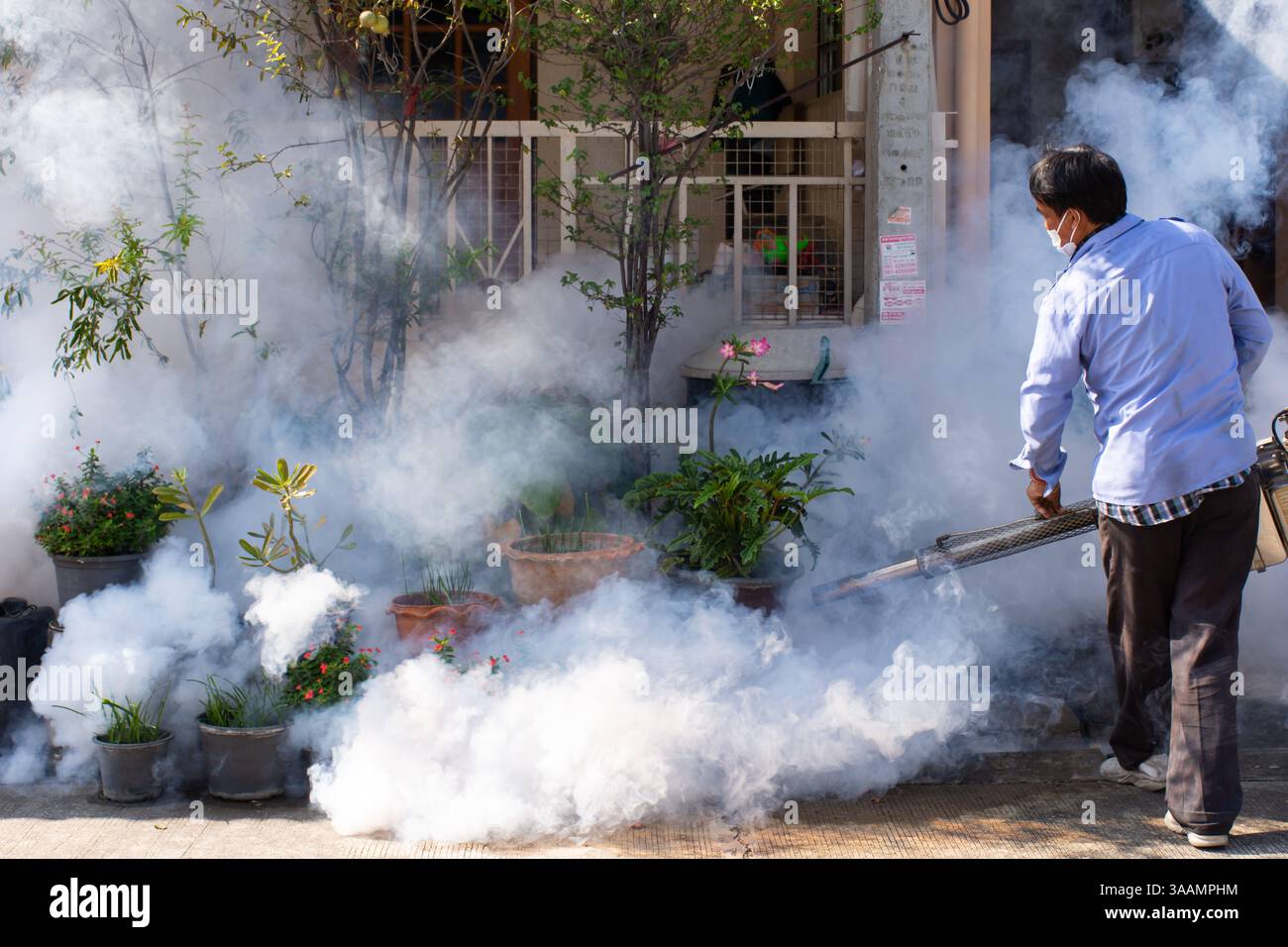 Bangkok, Thailand - November 19, 2016 : Unidentified people fogging DDT ...