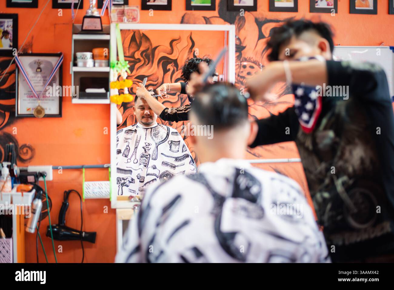 Bangkok, Thailand - April 25, 2017 : Unidentified asian man hairdresser ...