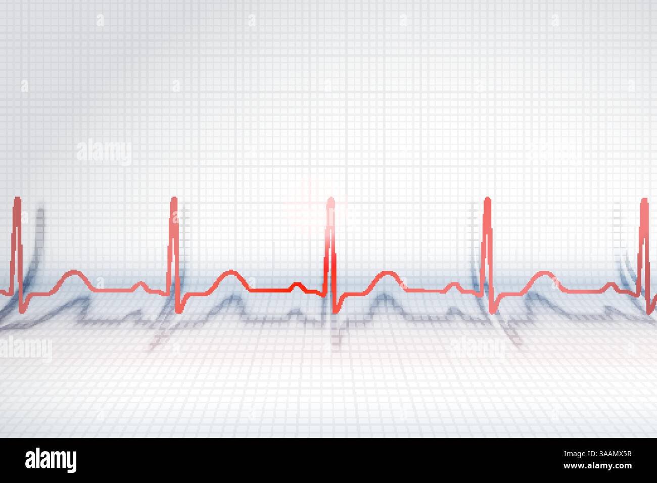 Red line of ECG chart on the background of bended plotting paper ...