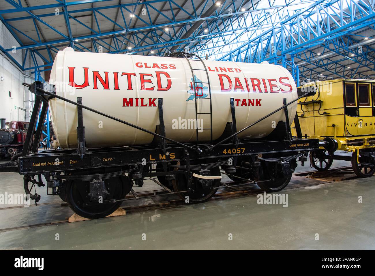 United Dairies Six wheel LMS milk tank at The National Railway Museum ...