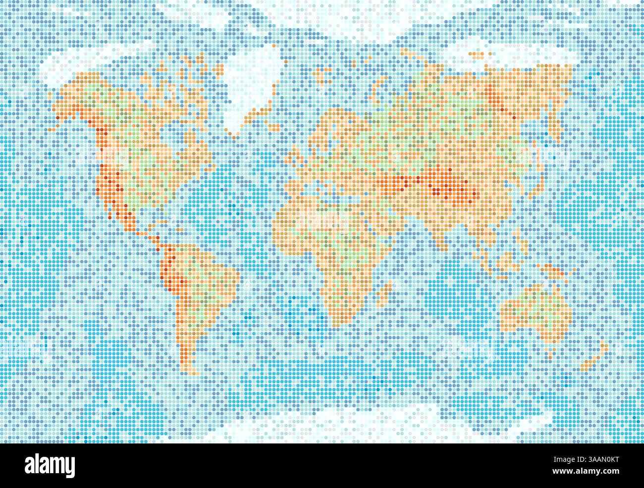 World map dotted with relief depths and heights. A conditional abstract map consisting of dot ...