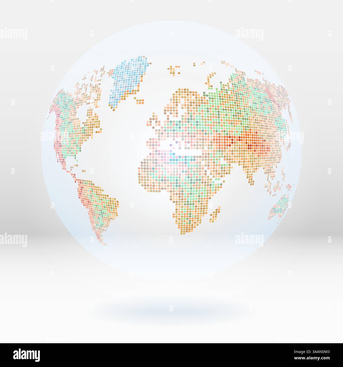 Abstract globe or world map located on the background of 3D rooms. Dotted style vector ...
