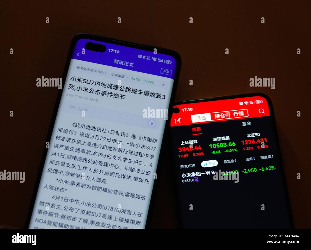 YICHANG, CHINA - APRIL 1, 2025 - Xiaomi Group (01810.HK) stock price is displayed in a smart ...