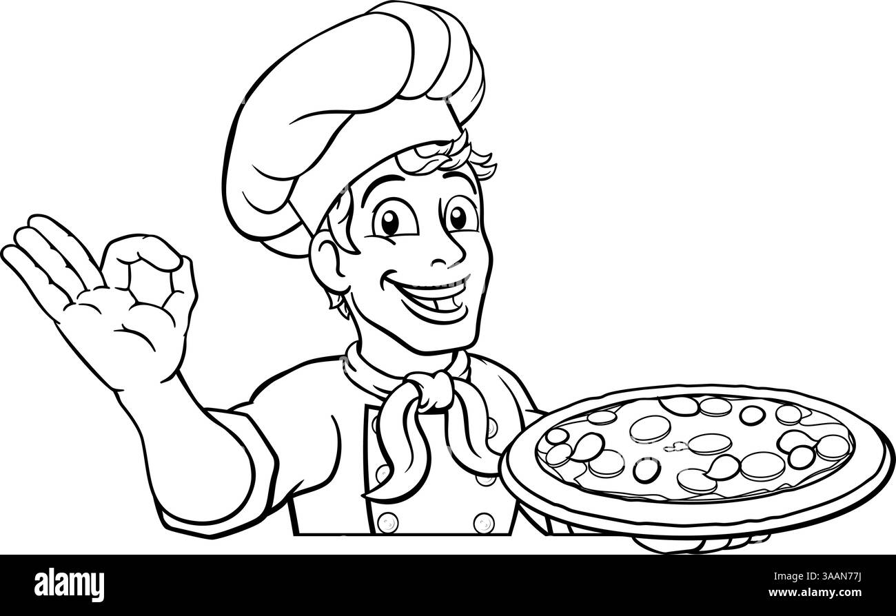 Chef Pizza Cook Man Cartoon Peeking Over Sign Stock Vector Image & Art ...