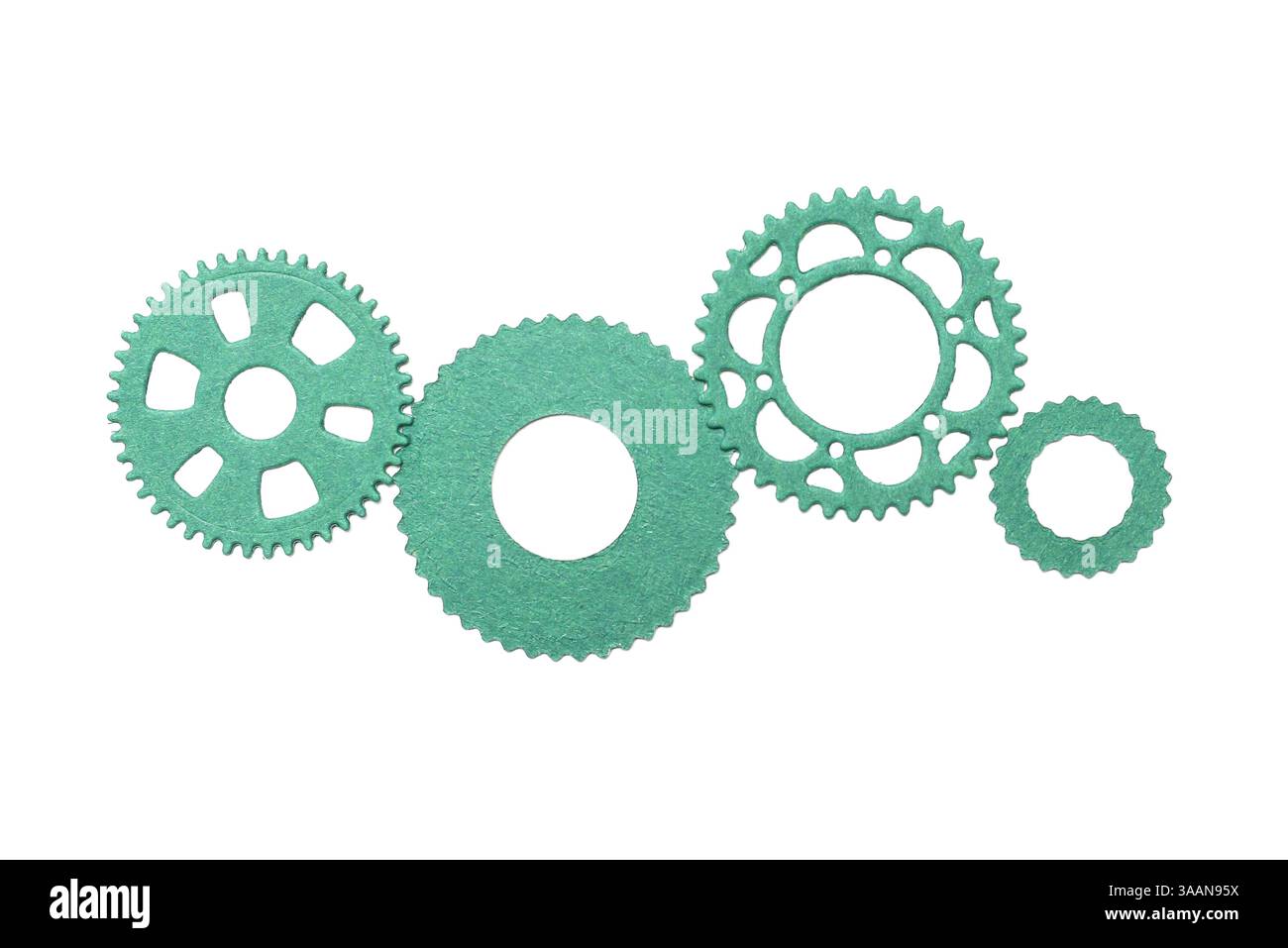 Green paper gears on white background Stock Photo - Alamy