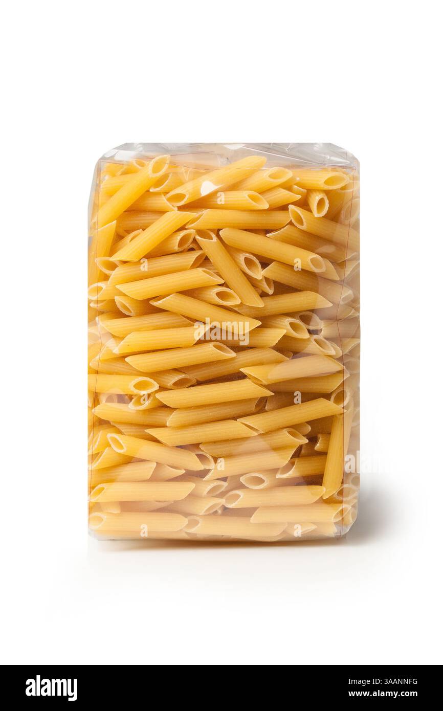 Penne pasta packaging isolated on white background Stock Photo - Alamy