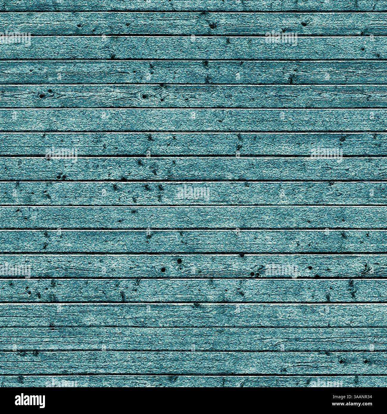 Turquoise wooden planks showing knots and grain creating rustic texture ...
