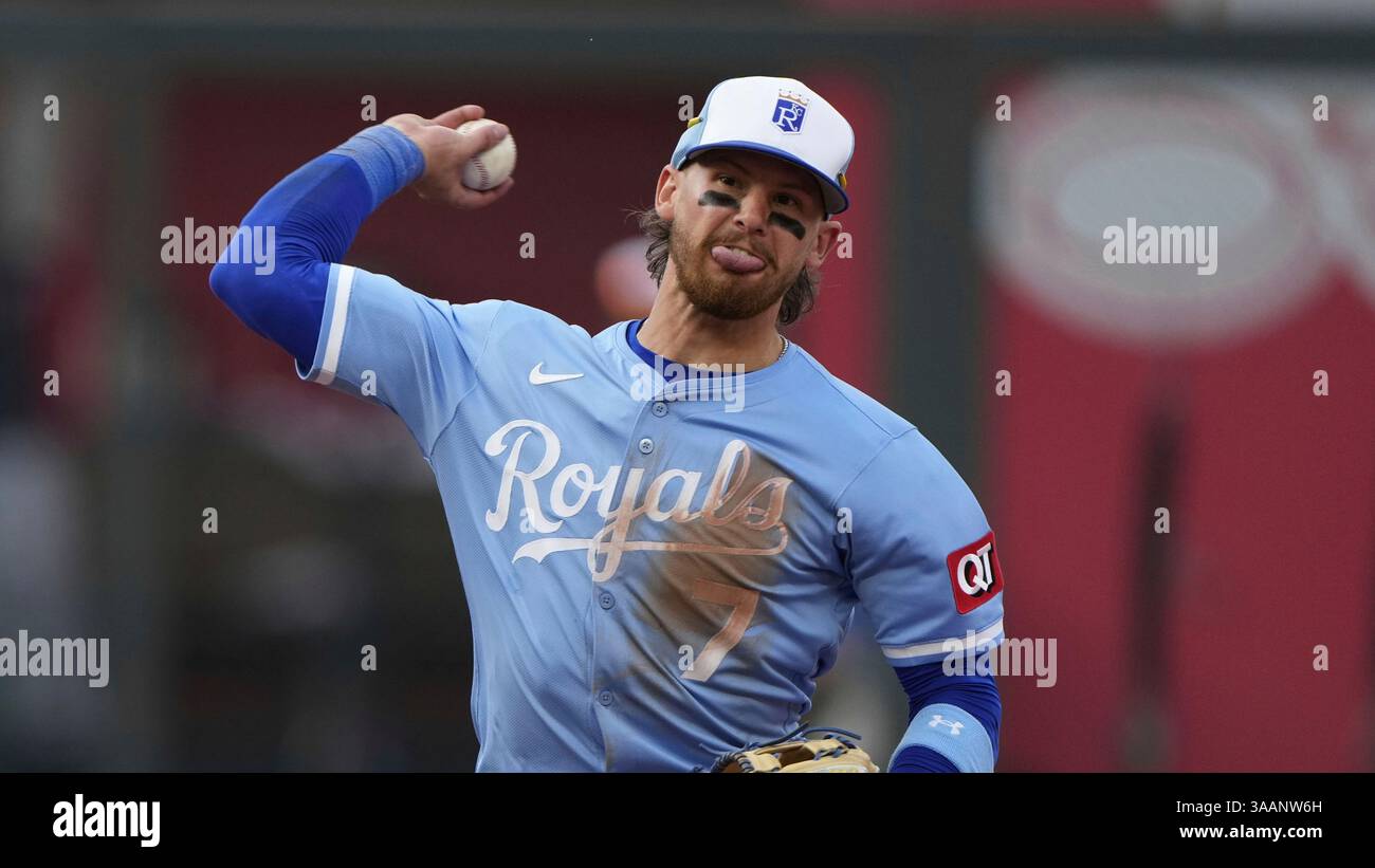 Kansas City Royals shortstop Bobby Witt Jr. throws during the ninth ...