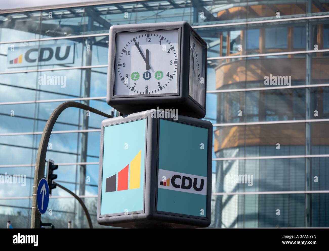 Berlin, Germany. 01st Apr, 2025. The clock in front of the Konrad ...
