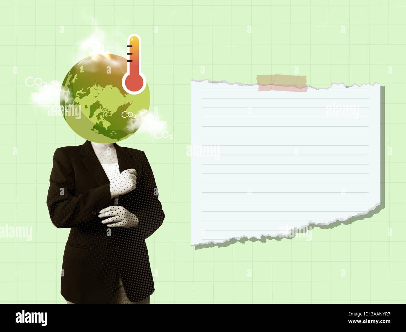 A figure with a globe for a head and a thermometer, showcasing climate ...