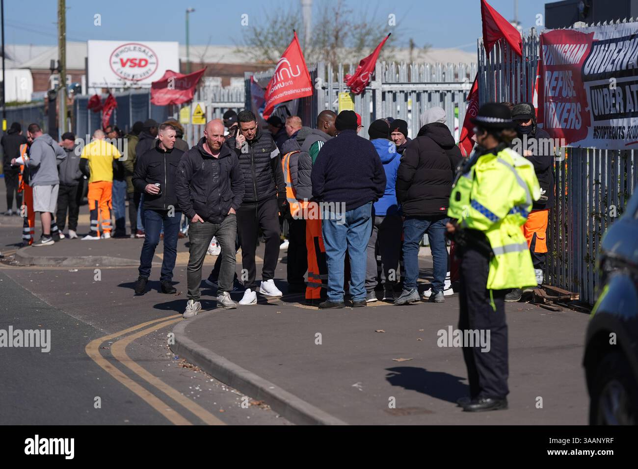 Members of Unite on the picket line in Tyseley, Birmingham, amid an ...