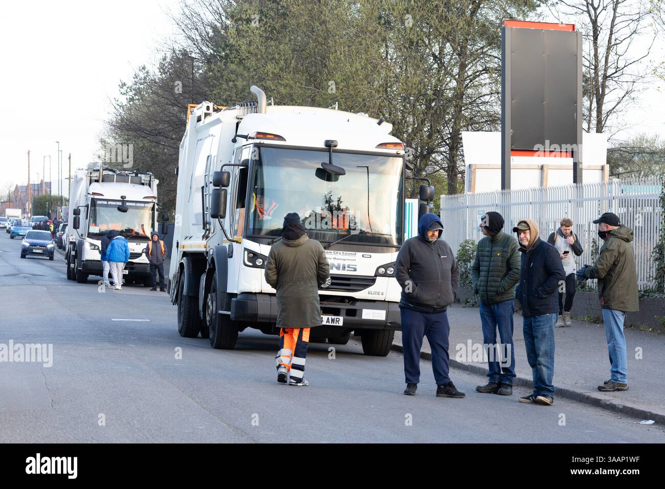 Birmingham Bin Strike. Pictured, Striking bin workers outside the main ...