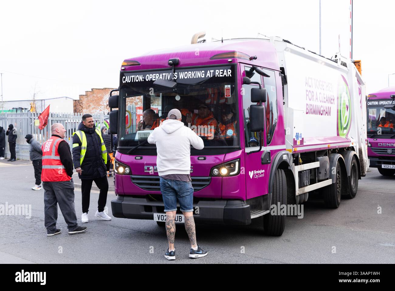 Birmingham Bin Strike. Pictured, Striking bin workers outside the main ...