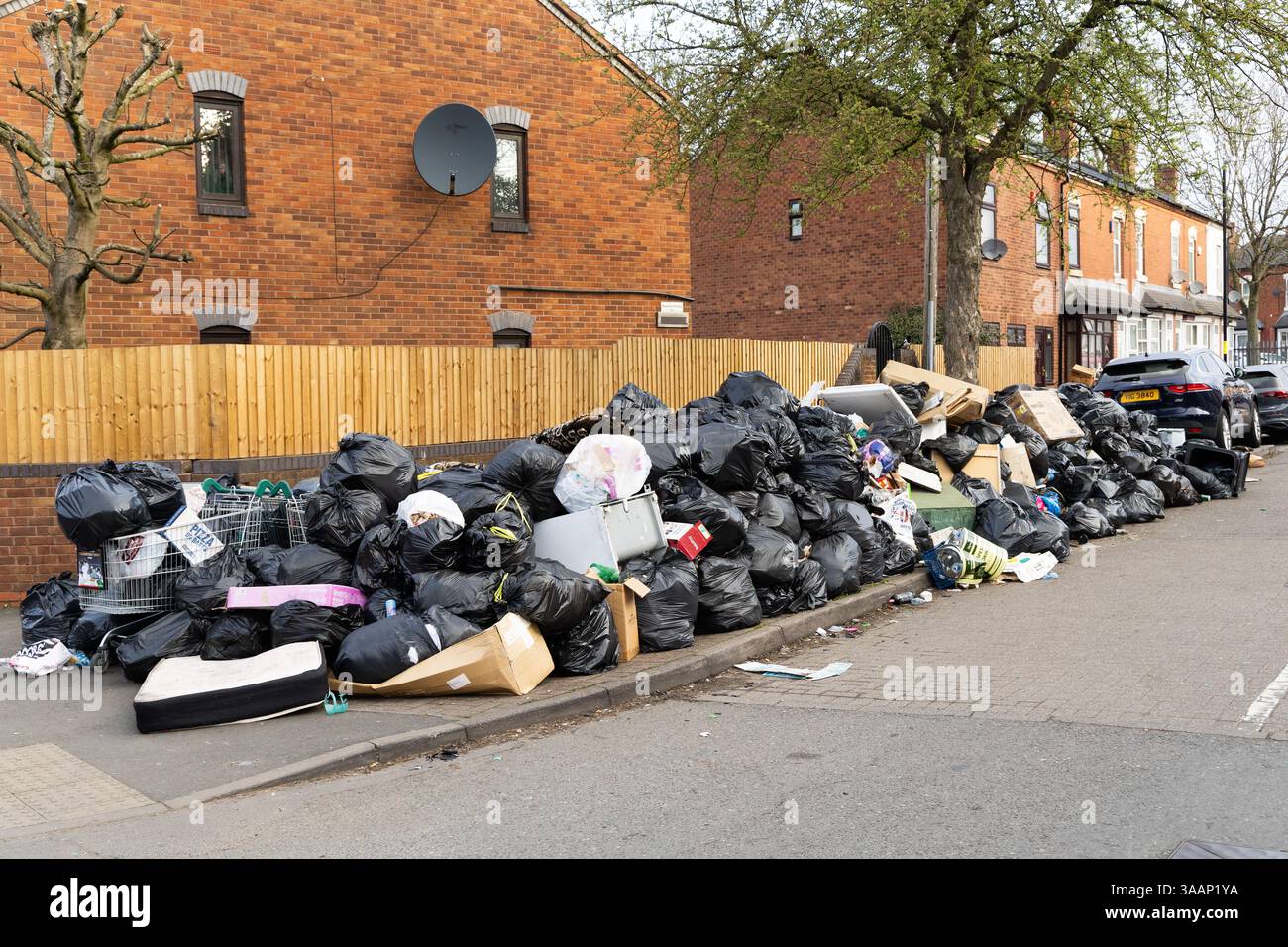 Birmingham Bin Strike. Pictured, a huge amount of uncollected rubbish ...