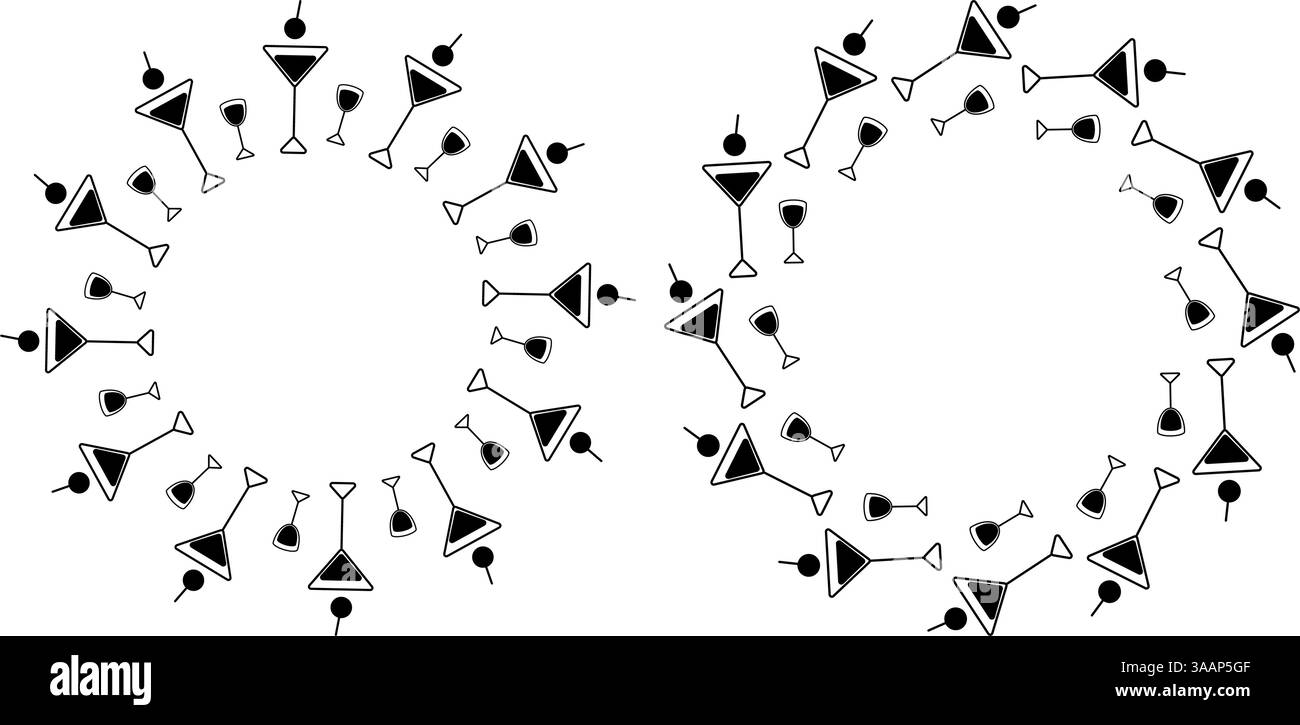 Triangular Cocktail and Shot glasses Circular Frame border Minimalistic ...