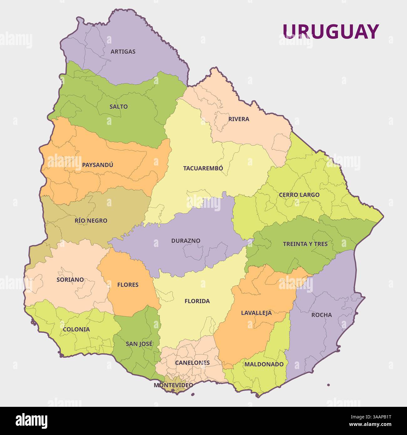 Map of Uruguay showing administrative divisions Stock Vector Image ...