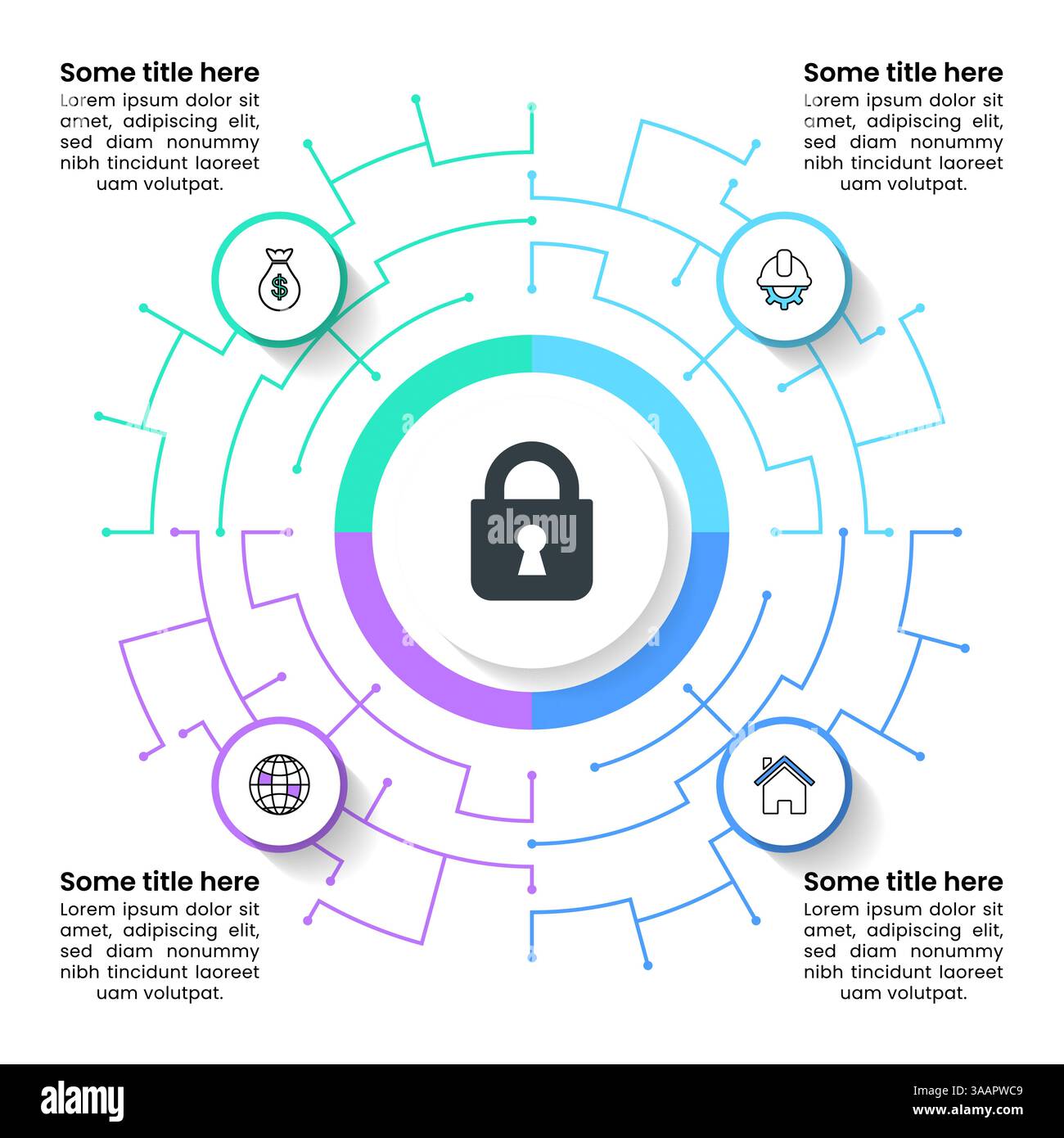 Infographic template with icons and 4 options or steps. Network lock ...