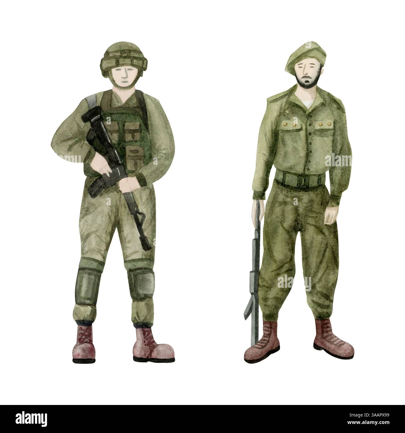 Modern Israeli male soldiers of IDF with assault rifles in green ...